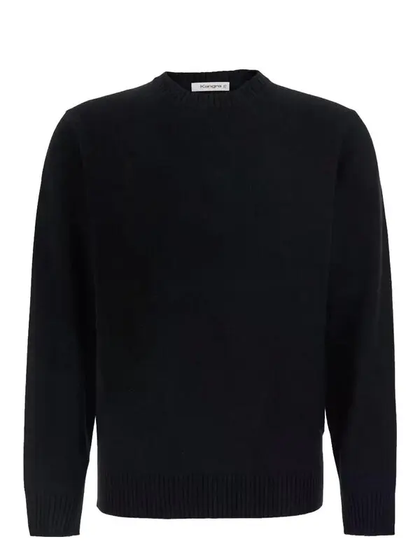KANGRA Ribbed-trim Crew-neck Fine Knit Sweater - Black