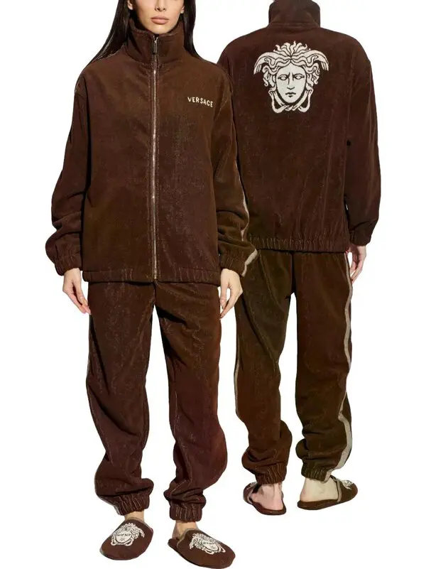 Versace Logo-embroidered Terry Track Pants - Brown