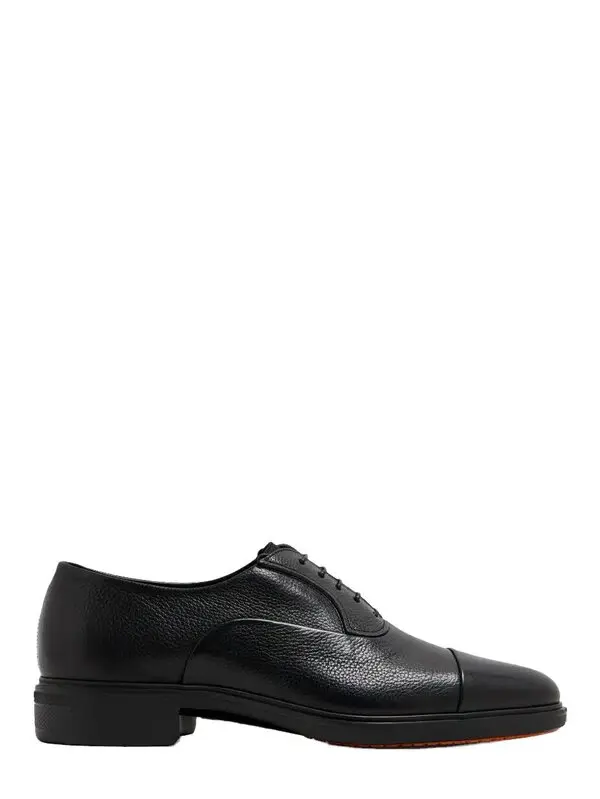 Santoni Cap-toe Leather Oxford Shoes - Black