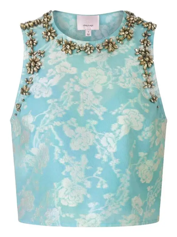 Cinq À Sept Barbara Crystal-embellished Jacquard Cropped Top - Blue