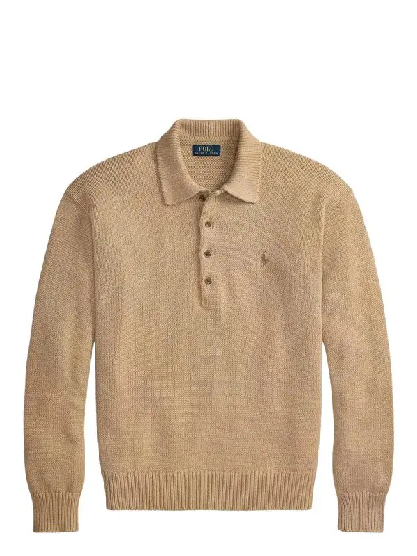 Polo Ralph Lauren Logo Embroidered Knit Polo Sweater - Brown