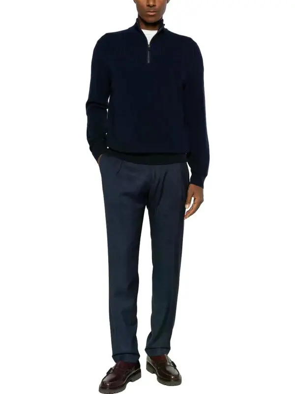 Canali Half-zip Waffle-knit Sweater - Blue