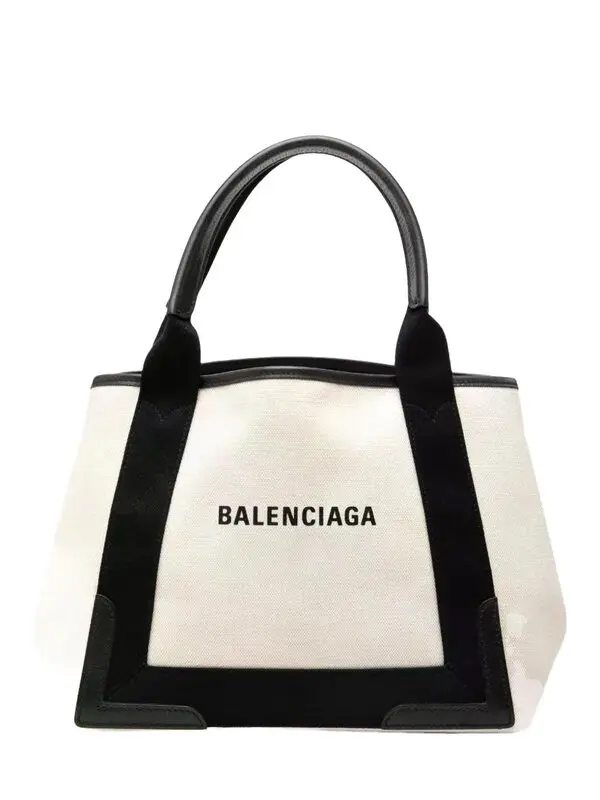 Balenciaga 2019 Canvas Navy Cabas S Tote Bag - White