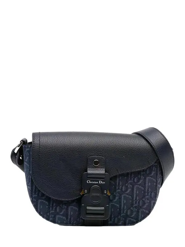 Dior Oblique Canvas Saddle Buckle Messenger Bag - Blue