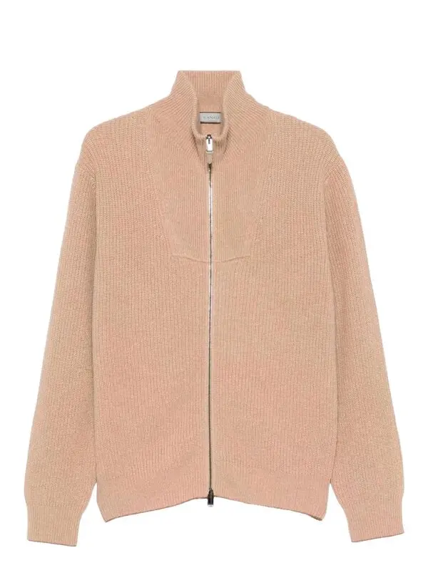 Canali Zip-up Ribbed Knit Sweater - Neutrals