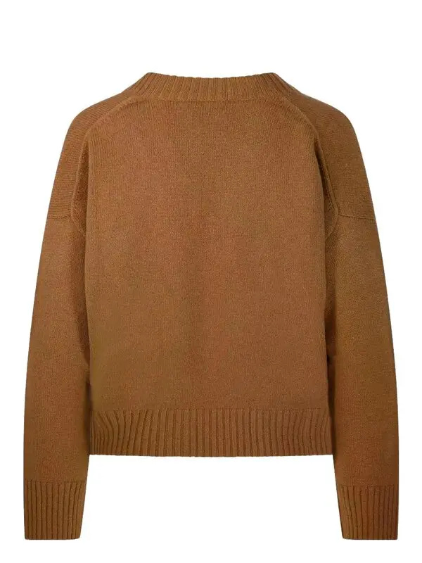 BEYOU V-neck Sweater With Drop Shoulder And Ribbed Details - Brown