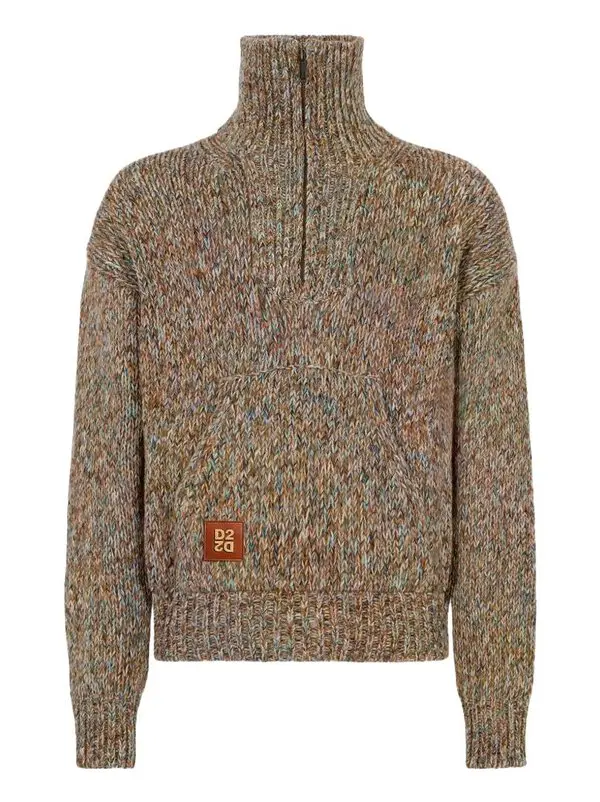Dsquared2 Mouliné High Neck Half-zip Sweater - Brown