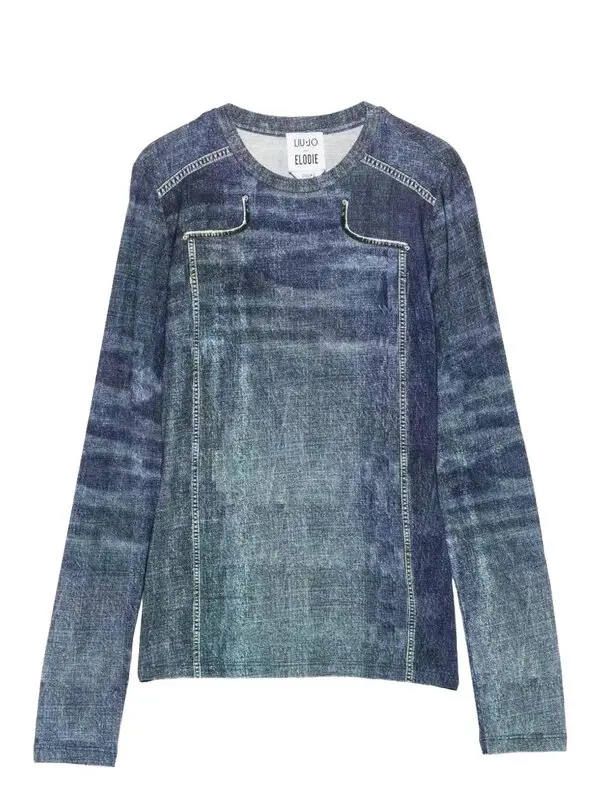 Liu Jo Denim-print Long-sleeve T-shirt - Blue