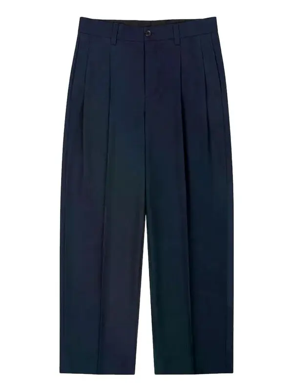 LANEUS Pleated Wide-leg Wool Trousers - Blue