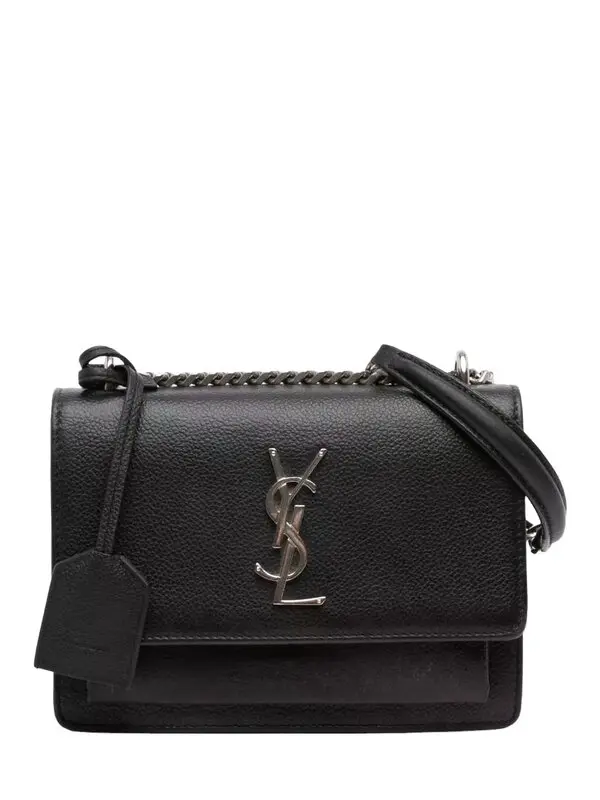 Saint Laurent Grained Calfskin Monogram Sunset Crossbody Bag - Black