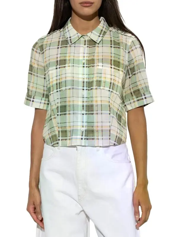 FRAME Checked Short-sleeve Cropped Shirt - Green