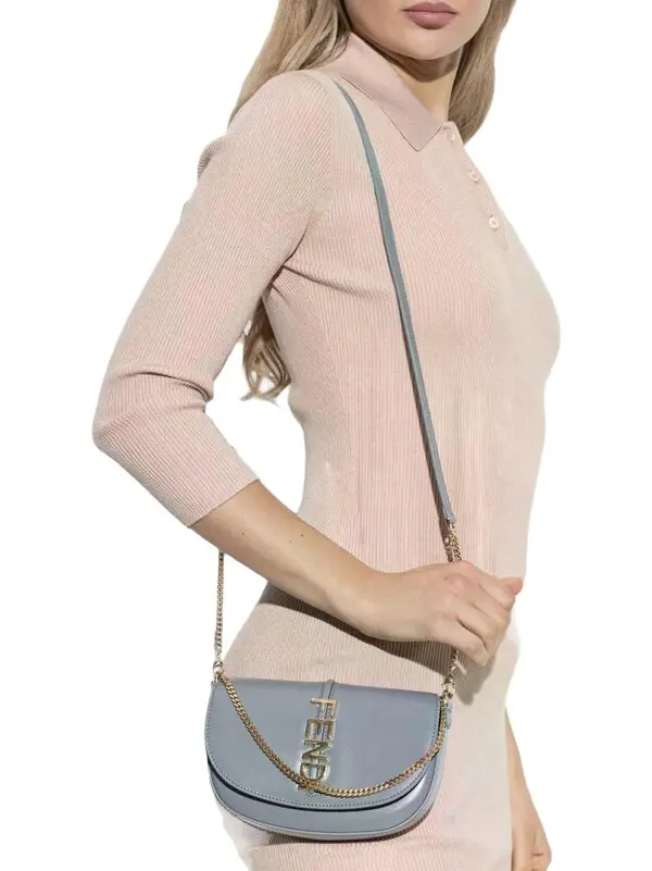 Fendi Logo Plaque Shoulder Bag - Blue