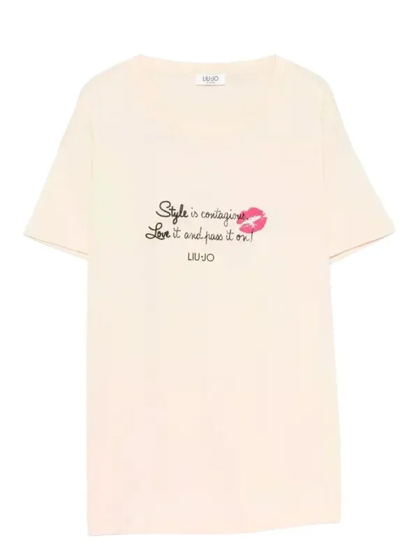 Liu Jo Crystal-embellished Graphic-print T-shirt - Neutrals