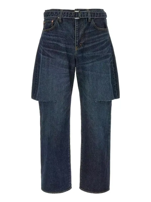 Sacai Belted Straight-leg Jeans - Blue