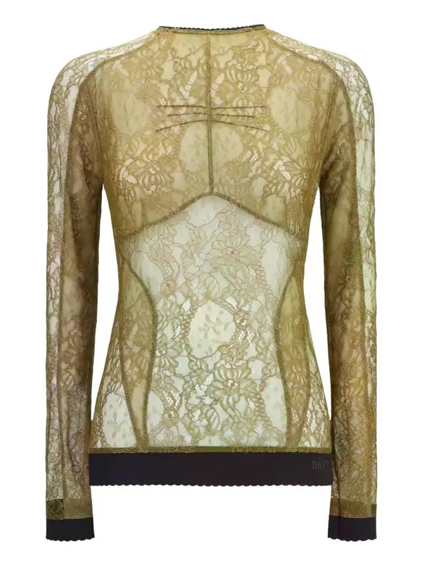 Attico Lace Panel Long Sleeve Top - Green
