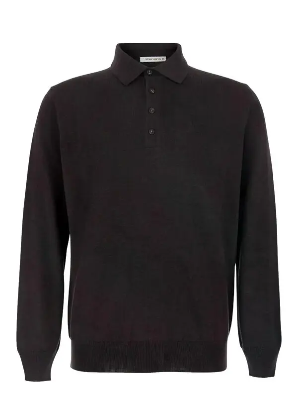 KANGRA Button-fastening Long-sleeve Polo Shirt - Brown
