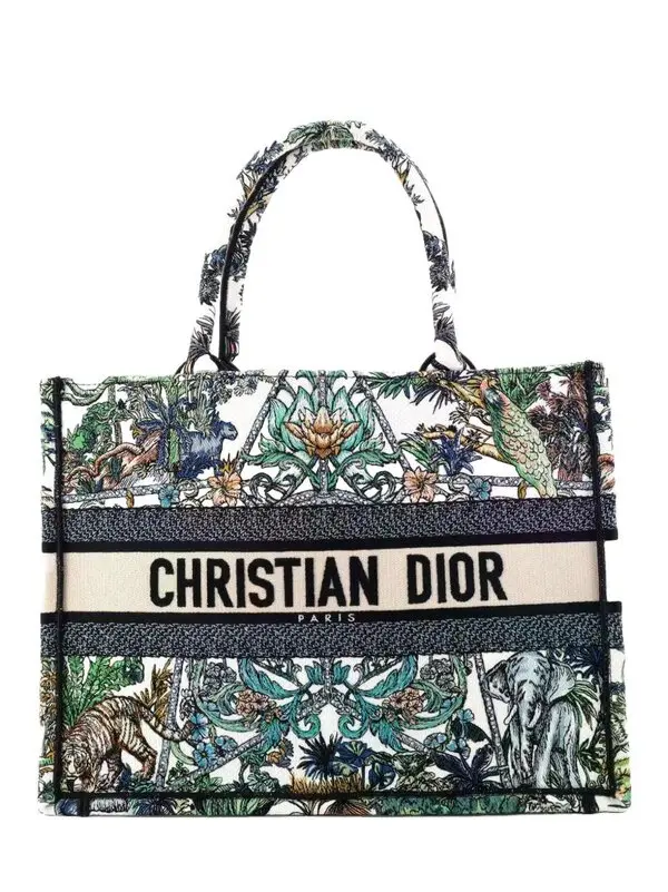 Dior Book Embroidered Canvas Medium Tote Bag - Blue