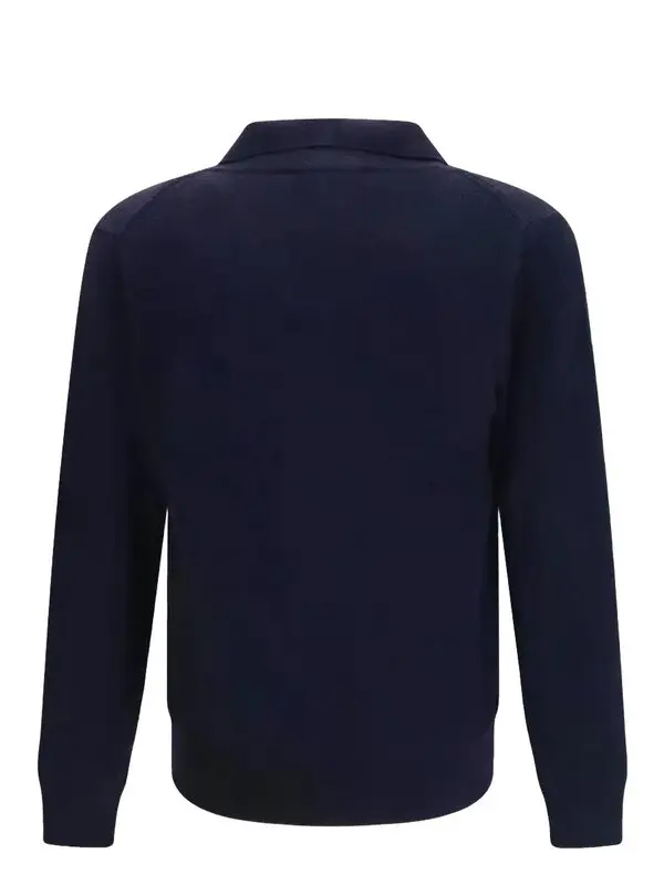 BROOKSFIELD Long-sleeve Knit Polo With Textured Finish - Blue