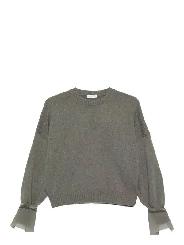 Brunello Cucinelli Monili-embellished Crew Neck Sweater - Grey