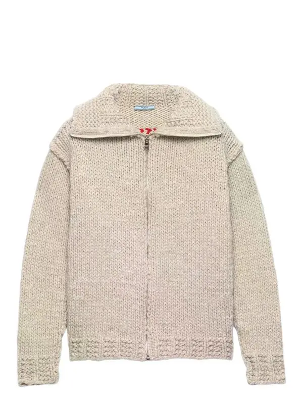 Prada Wool Zipper Cardigan - Neutrals