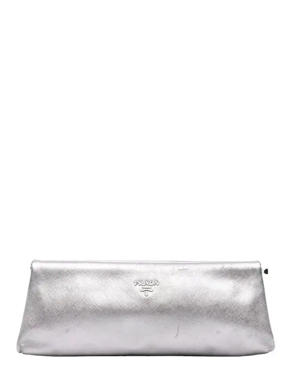 Prada 2013-2026 Metallic Saffiano Frame Clutch Bag - Silver