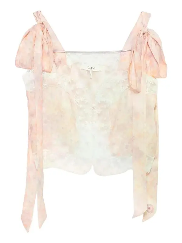 Chloé Lace-trim Floral-print Cropped Top - Pink