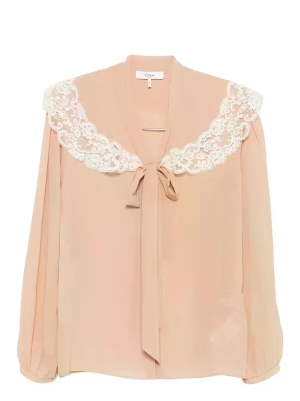 Chloé Lace-trimmed Silk Georgette Blouse - Neutrals