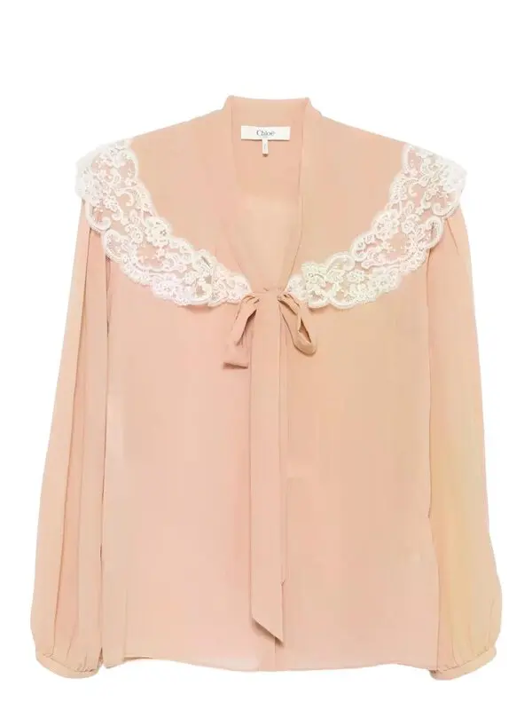 Chloé Lace-trimmed Silk Georgette Blouse - Neutrals
