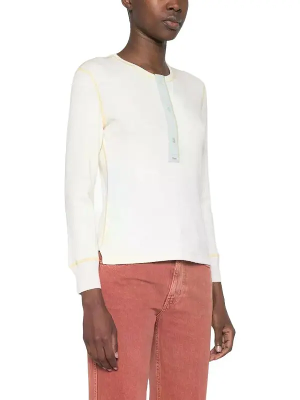 Chloé Ribbed Jersey Top With Contrast Stitching - Neutrals