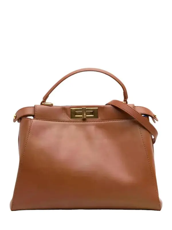 Fendi 2010-2026 Medium Calfskin Peekaboo Iconic Satchel - Brown