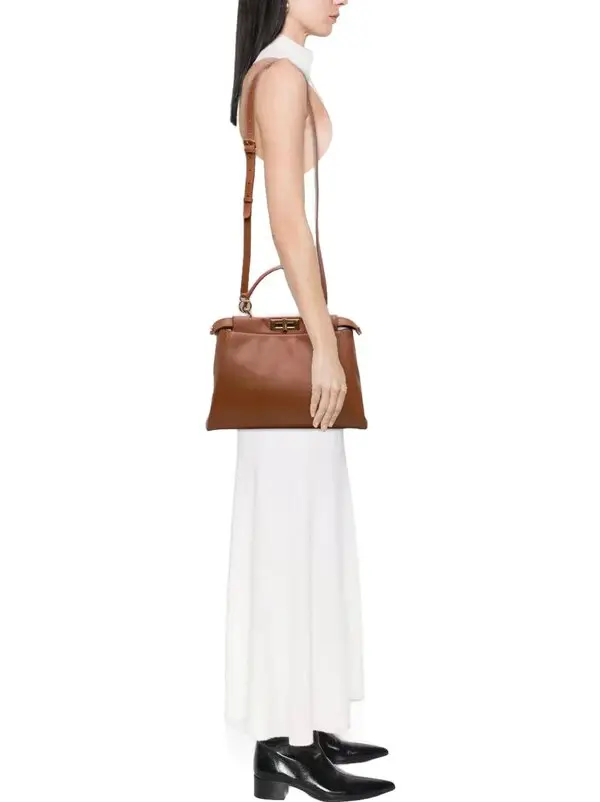 Fendi Calfskin Peekaboo Iconic Satchel - Brown