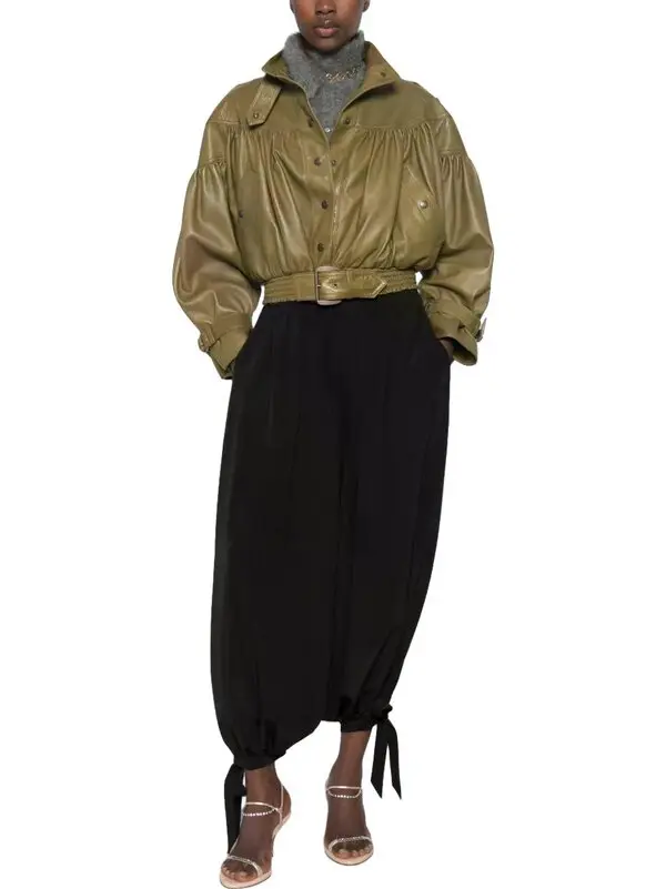 Chloé Belted Gathered Leather Jacket - Green