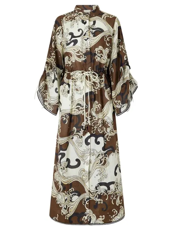 ALEMAIS Otis Printed Ramie Midi Dress - Chocolate