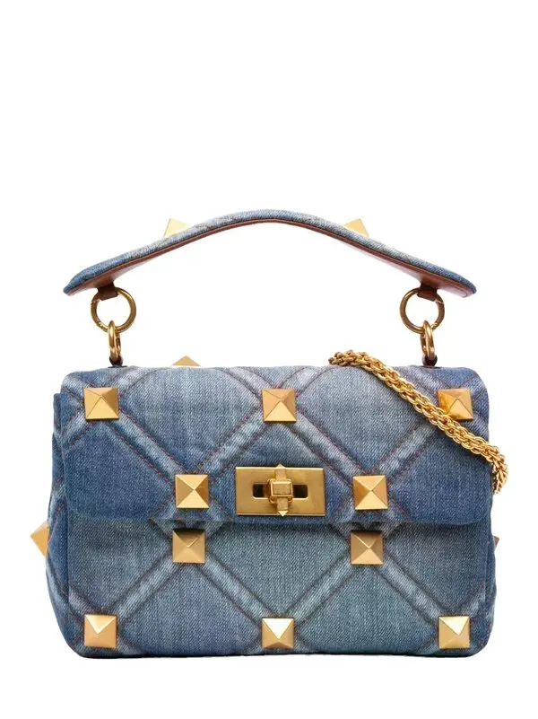 Valentino Garavani Medium Denim Roman Stud Satchel - Blue
