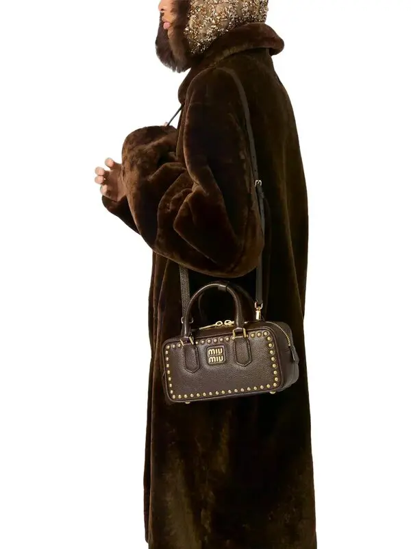 Miu Miu Arcadie Studded Leather Bag - Brown