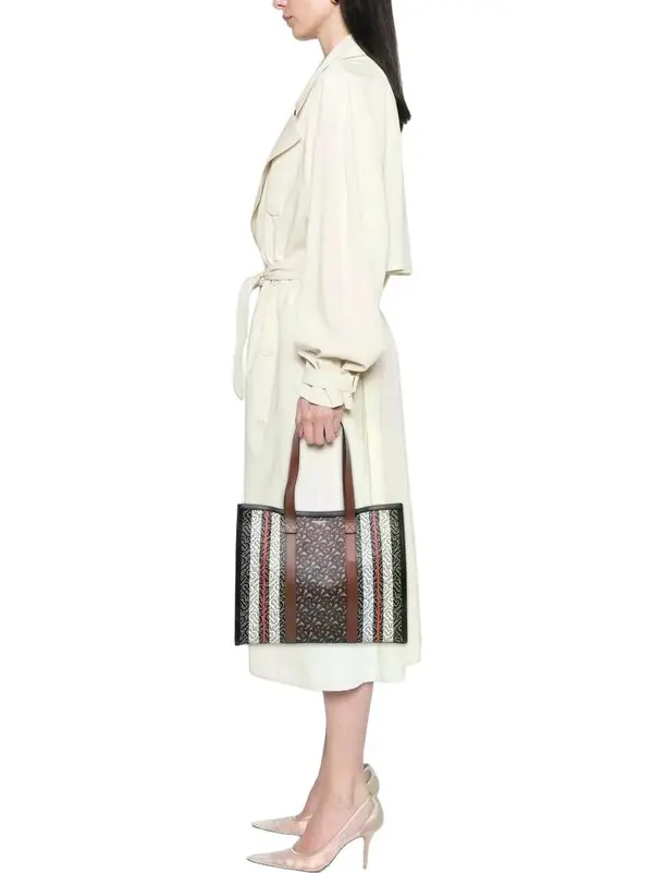 Burberry 2018-2023 Tb Monogram E Canvas Stripe Book Tote Bag - Brown