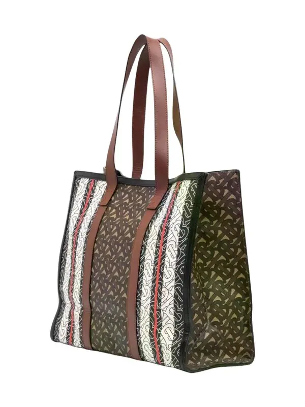 Burberry Tb Monogram Canvas Stripe Book Tote Bag - Brown