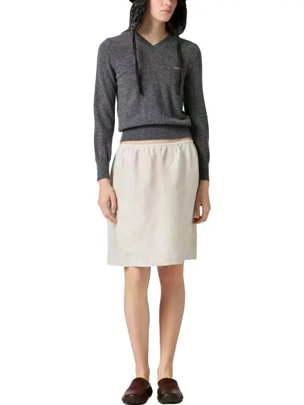 Miu Miu V-neck Wool Cardigan With Intarsia Logo - Grey
