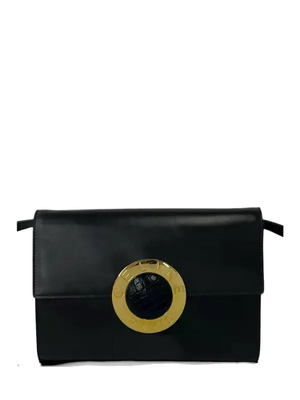 Celine 2010 Calfskin Circle Logo Crossbody Bag - Black