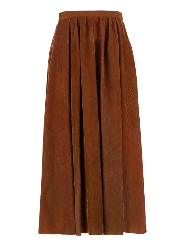 FORTE_FORTE Maxi Pleated Corduroy-effect Skirt - Brown