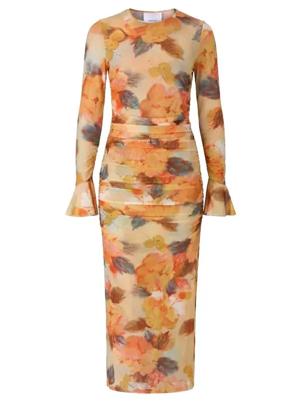 Cinq À Sept Floral Print Ruched Maxi Dress - Orange