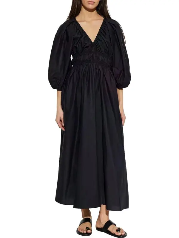 Matteau Shirred Plunge-neck Dress - Black