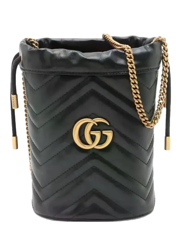 Gucci Small Gg Marmont Leather Matelassé Bucket Bag - Black