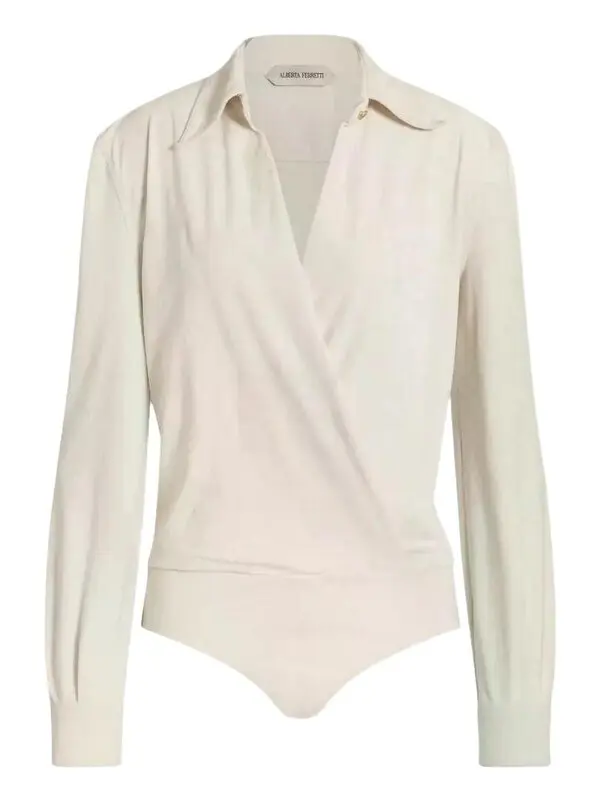 Alberta Ferretti Wrap-style Long-sleeve Blouse - Neutrals