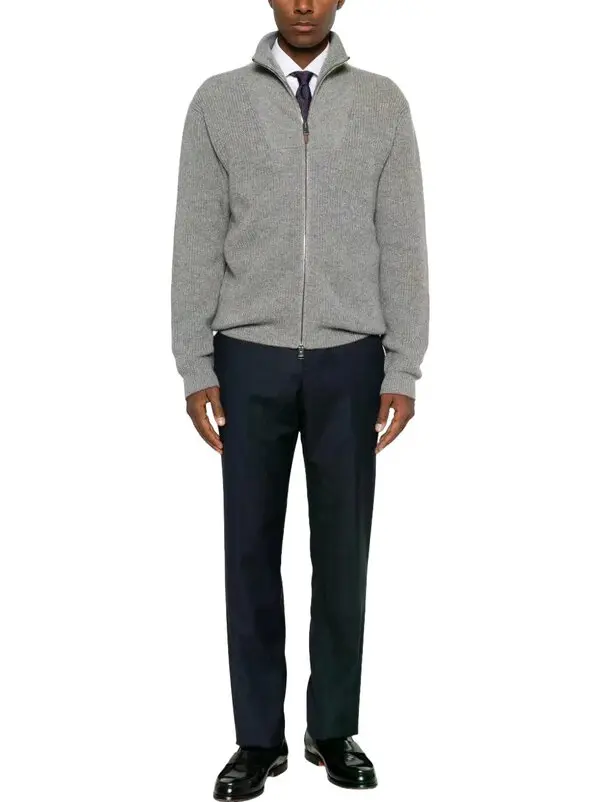 Canali Ribbed Zip-up Cardigan - Grey