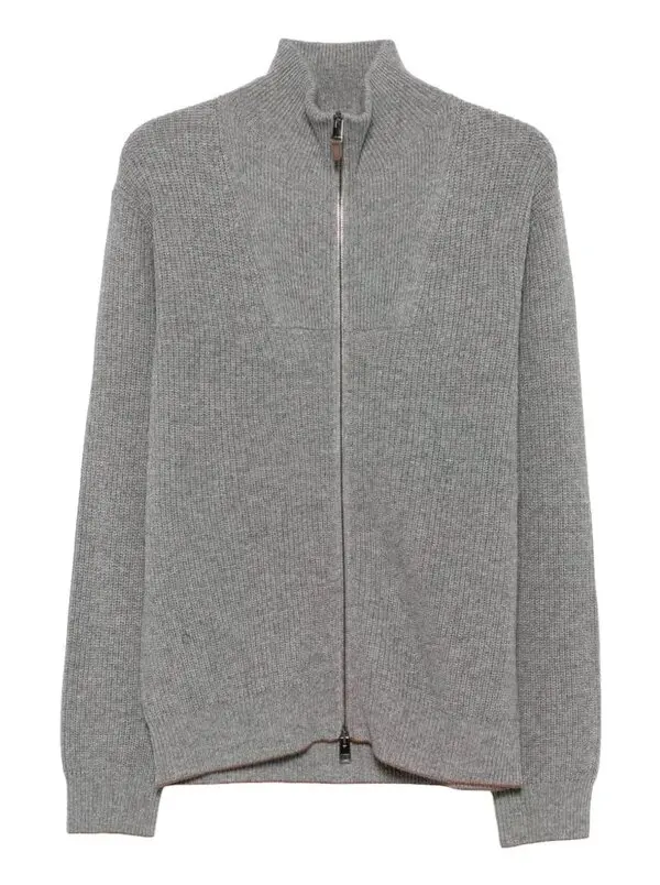 Canali Ribbed Zip-up Cardigan - Grey