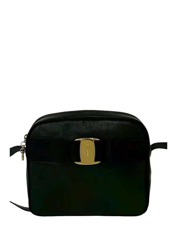 FERRAGAMO 20th Century Lizard Embossed Leather Vara Crossbody Bag - Black