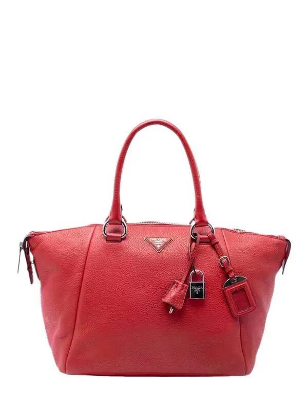 Prada 2013-2026 Vitello Daino Double Handle Satchel - Red