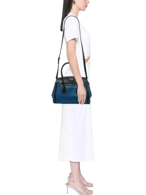 Prada Bicolor Saffiano Trimmed City Calf Double Zip Satchel - Blue