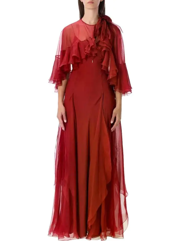 Alberta Ferretti Ruffled Cape-overlay Maxi Dress - Red
